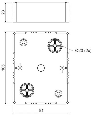 Krabice lištová KOPOS LK 80x28 2ZK HB bílá pro dvojzásuvky Classic, Swing