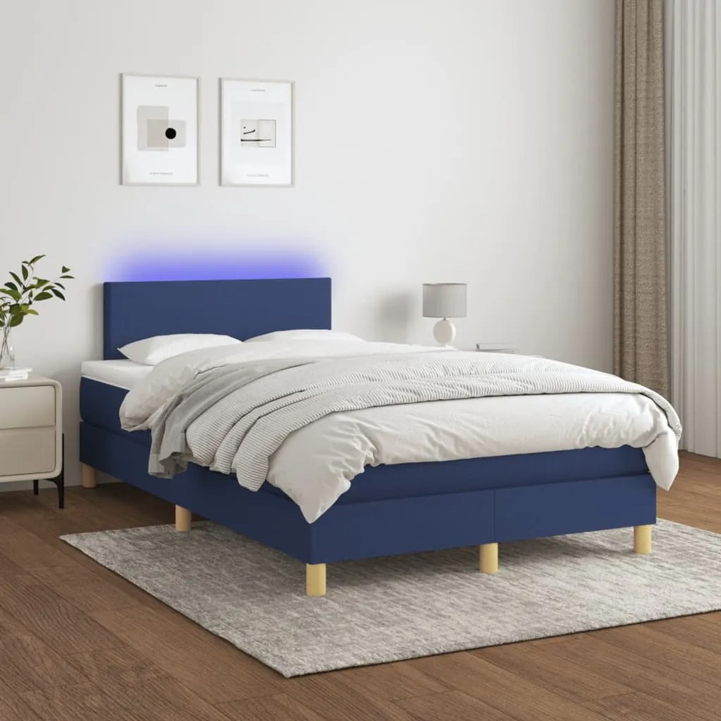 Box spring postel s matrací a LED modrá 120x190 cm textil 3270080