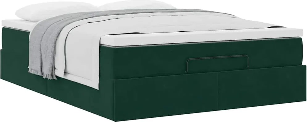 Osmanský rám postele s matrací tmavě zelená 140x190cm samet 3311186