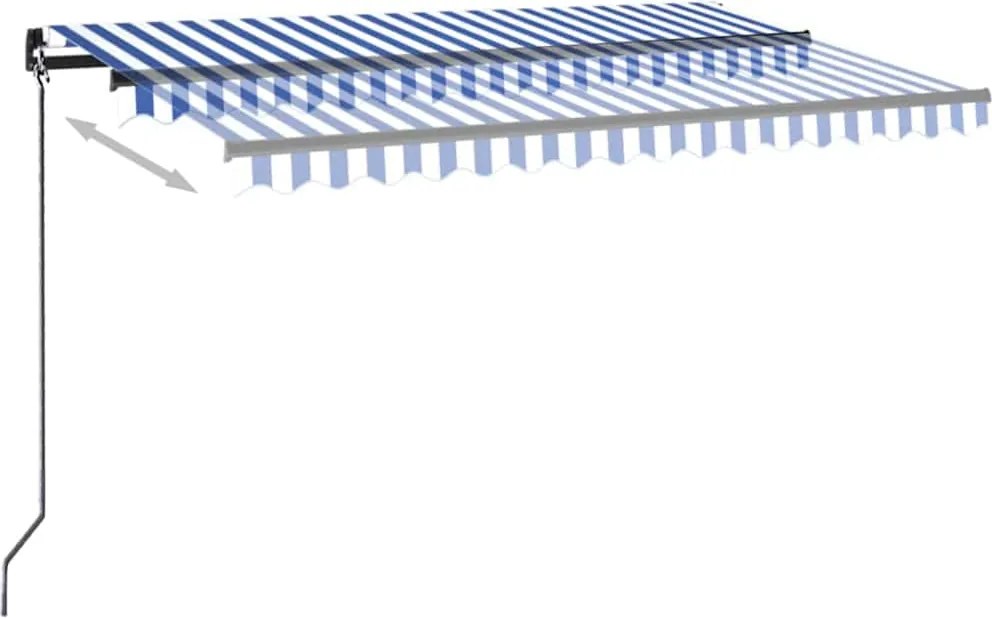 Ručně zatahovací markýza s LED světlem 450 x 350 cm modrobílá 3069201