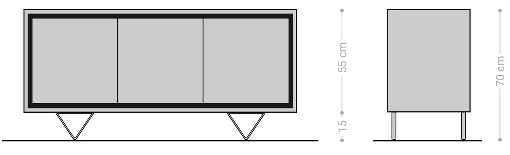 DELIFE Komoda Stonegrace 145 cm akácie přírodní 3 dvířka kamenná dýha podnož ve tvaru V