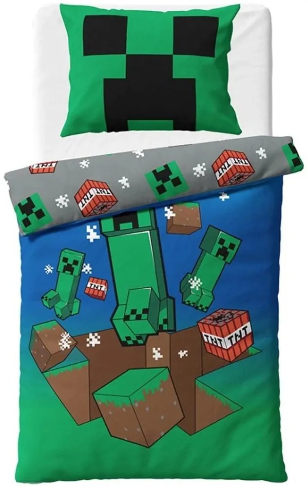 Oboustranné bavlněné ložní povlečení Minecraft Creeper Explode - 100% bavlna - 70 x 90 cm + 140 x 200 cm