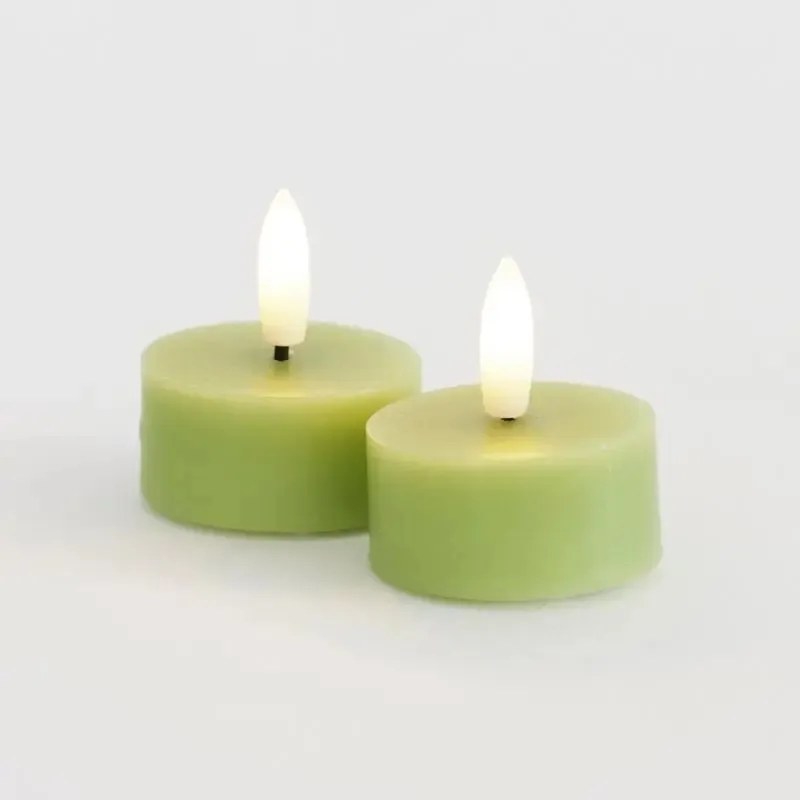 Sada LED čajové svíčky na baterie Sille Tealight, Ø 4,5 × 2,2 cm, jarní zelená, z pravého vosku, balení 2 ks