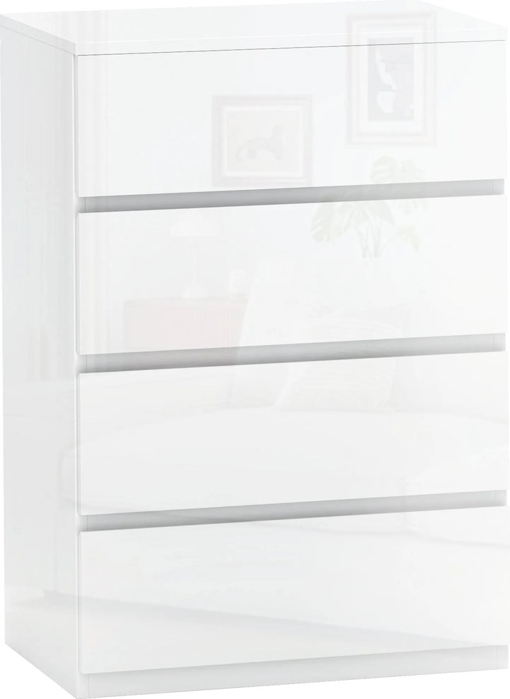 HOMCOM Komoda se 4 zásuvkami Moderní komoda do ložnice s bezpečnostním designem 55x33x80 cm Jasně bílá | Aosom