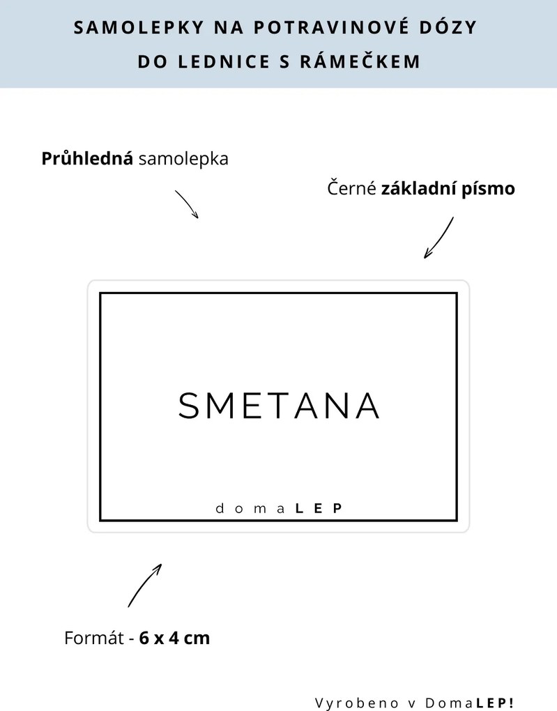 SMETANA - Samolepka s rámečkem na dózy do lednice, 6 x 4 cm