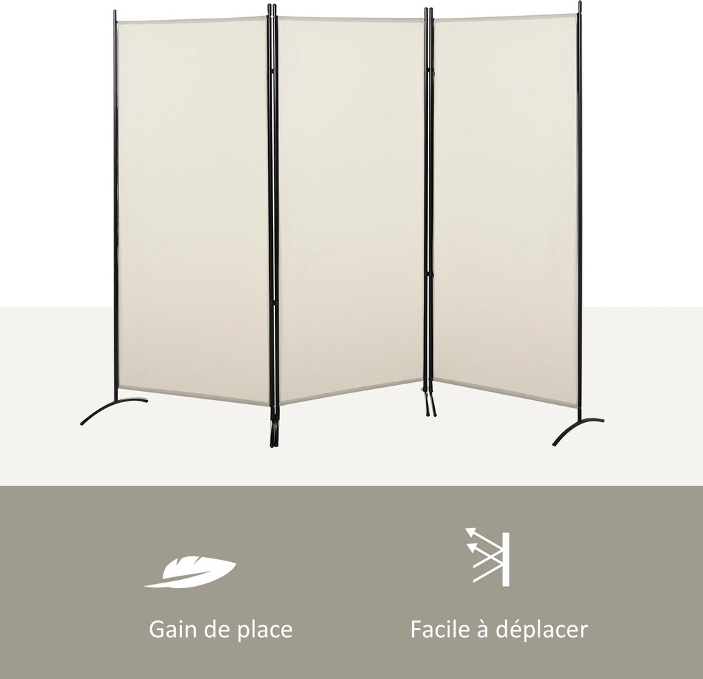 HOMCOM 3-panelový paravan 253x50x182 cm skládací paravan s 6 kovovými nohami, ochranný paravan pro kancelář a ložnici, béžový