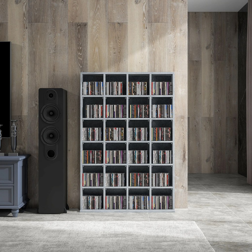 HOMCOM Úložný prostor na CD a DVD, multimediální úložná jednotka se 24 přihrádkami, maximální kapacita 480 CD/312 DVD, dřevěná knihovna s nastaviteln…