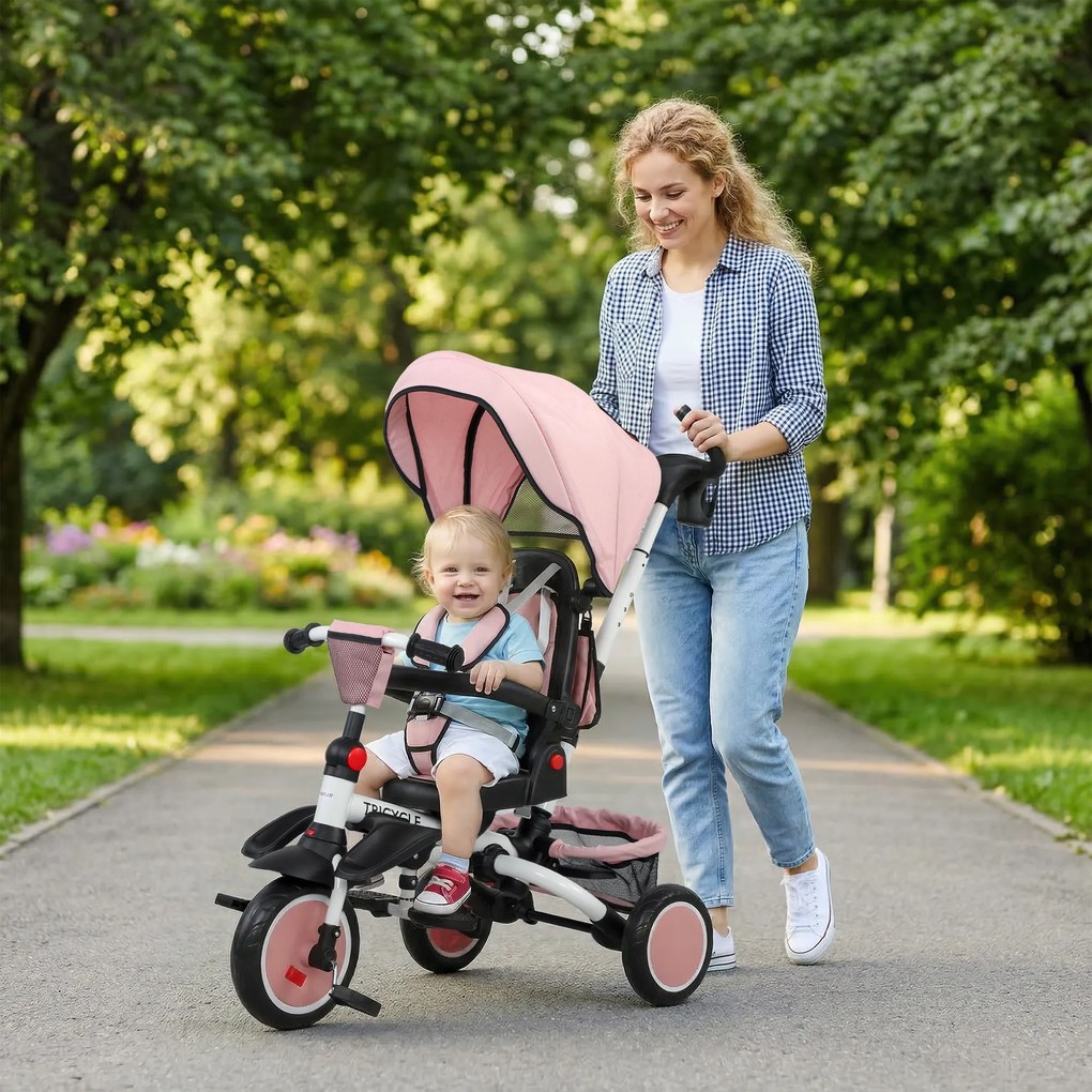 AIYAPLAY Dětská tříkolka, 6-v-1 buggy pro malé děti, s tlačnou tyčí, nastavitelným sedadlem, skládacím designem, bezpečnostní sítí