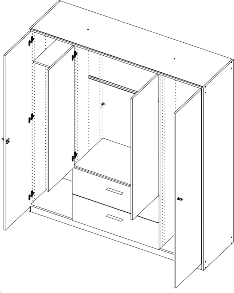 Sconto Šatní skříň GABRIELLE dub stirling/alpská bílá, 4 dveře, 2 zásuvky