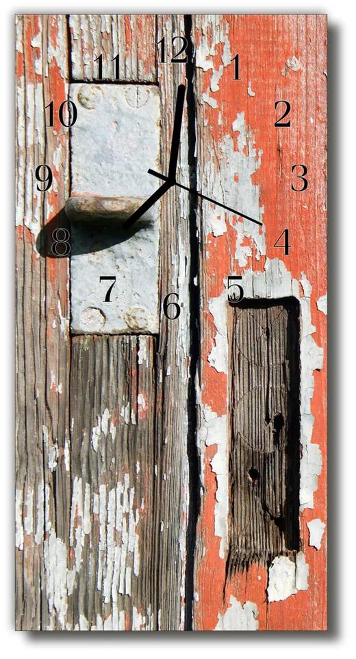 Skleněné hodiny vertikální Dřevěné barevné dveře 30x60 cm