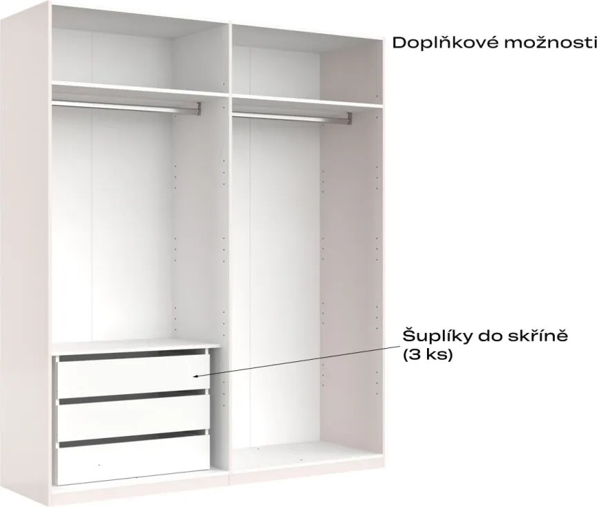 Skříň 4D (se zrcadly), série N, bílý lesk Luiza