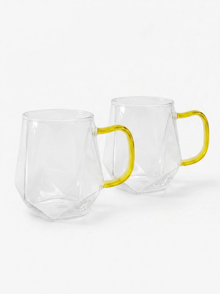 Sinsay - Skleněné hrnky s geometrickým dnem 2 pack - clear