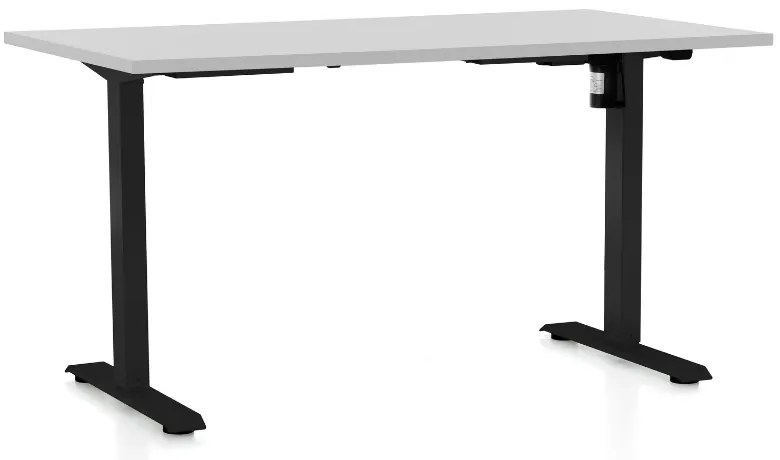 Výškově nastavitelný stůl OfficeTech A, 140 x 80 cm, černá podnož, světle šedá