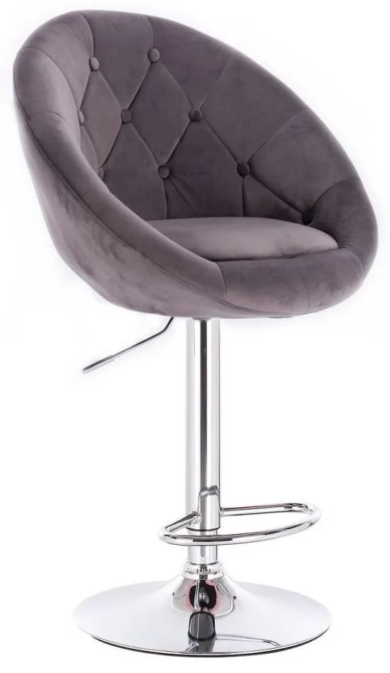 LuxuryForm DESIGN Barová židle VERA VELUR na stříbrné kulaté podstavě - tmavě šedá