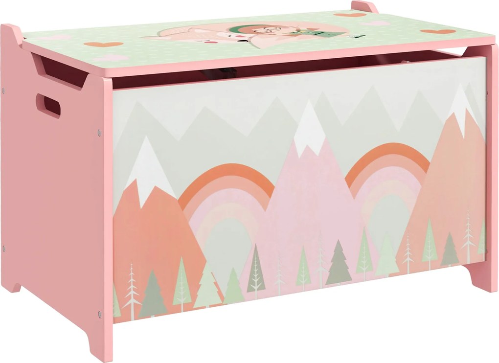 Kufry ZONEKIZ pro ukládání hraček pro děti 3-8 let s 2 úchyty a potiskem lišky, nosnost 20 kg, 60x37x39 cm, růžová | Aosom
