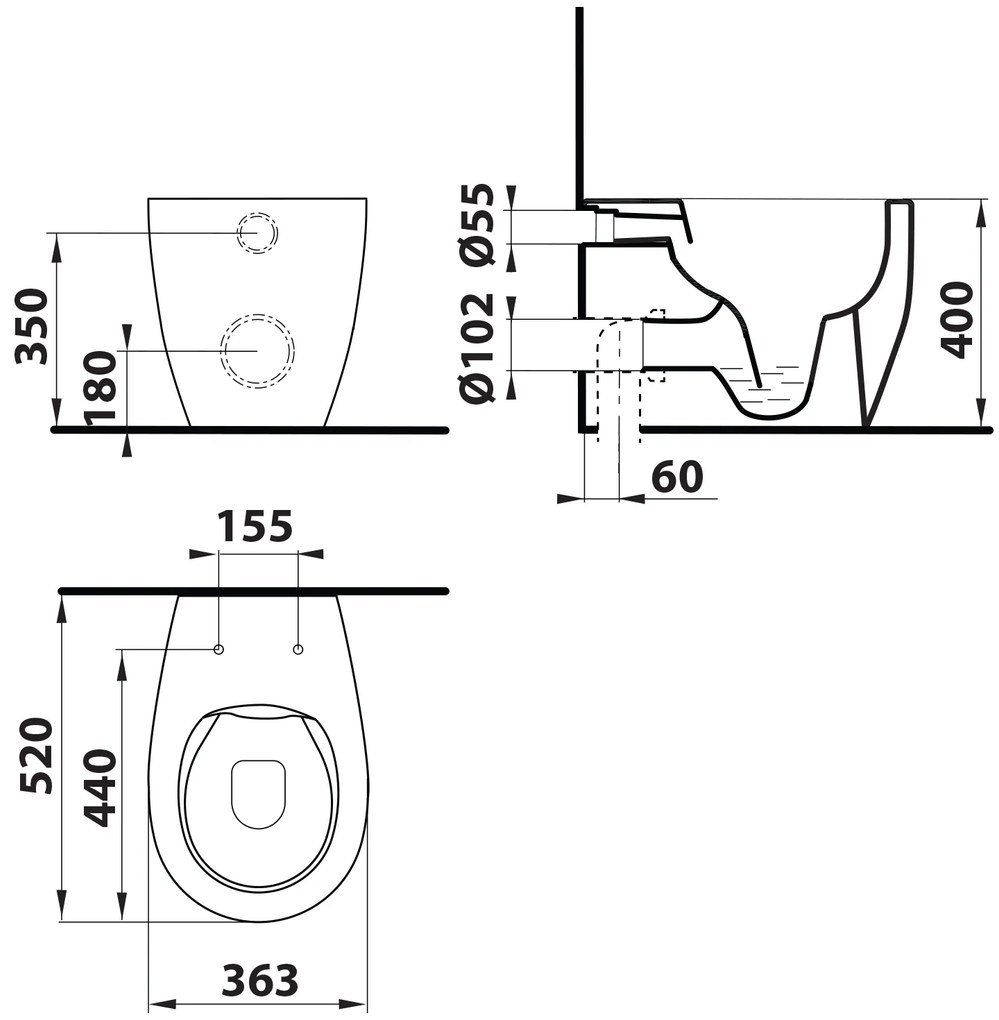 Isvea Isvea, SENTIMENTI WC mísa stojící, Rimless, 36x55cm spodní/zadní odpad, bílá, 10SM10004SV