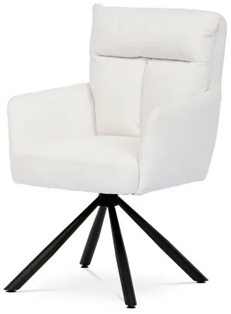 Jídelní židle, bílá látka bouclé, otočná s vratným mechanismem - funkce reset, černé kovové nohy HC-541 WT2