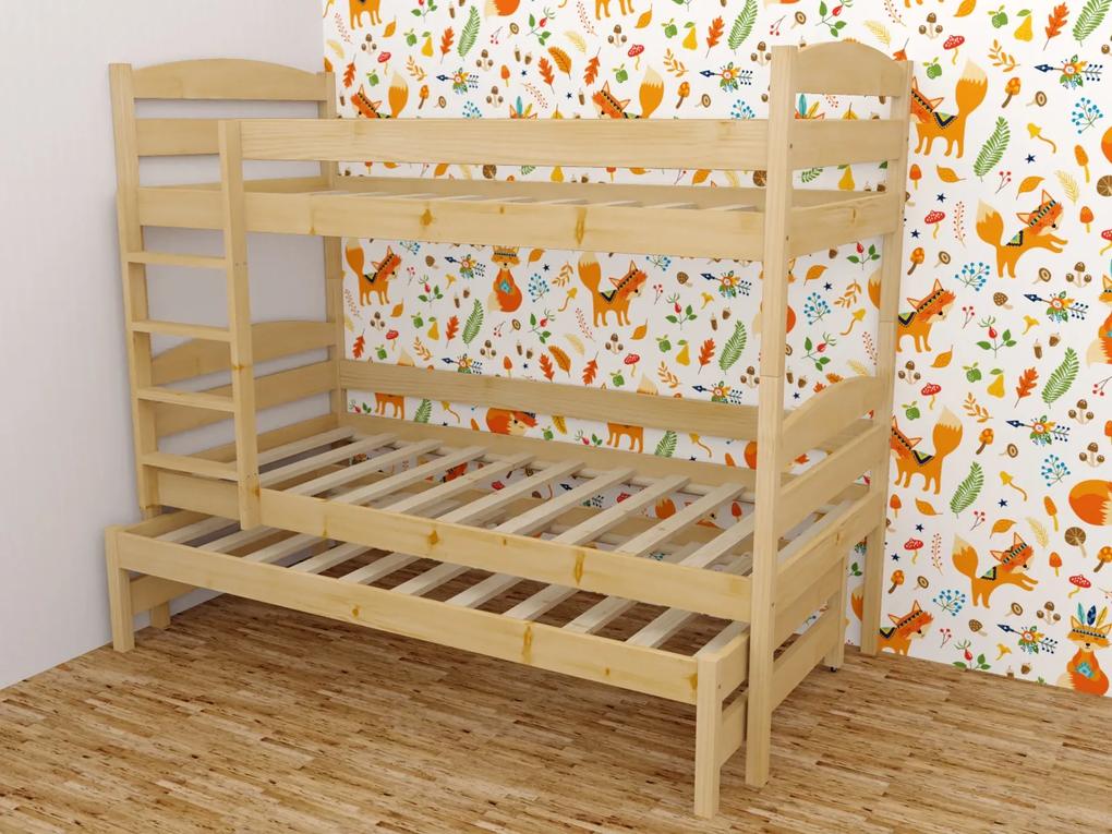 Vomaks Patrová postel s výsuvnou přistýlkou PPV 009 Rozměr: 80 x 180 cm, Barva: bezbarvý lak, Prostor mezi lůžky: 80 cm
