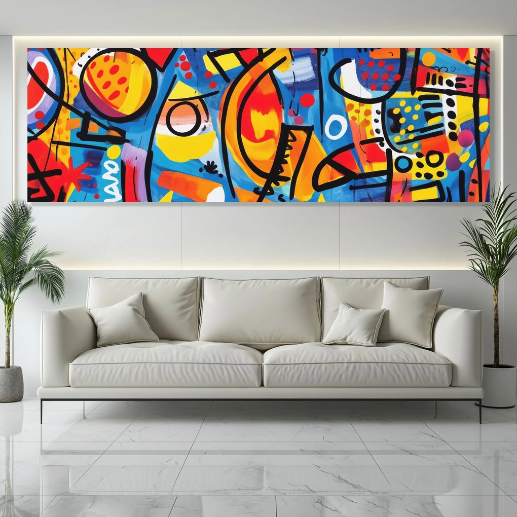 Obraz na plátně - Abstrakce s černými čarami Pop Art FeelHappy.cz Velikost obrazu: 180 x 60 cm