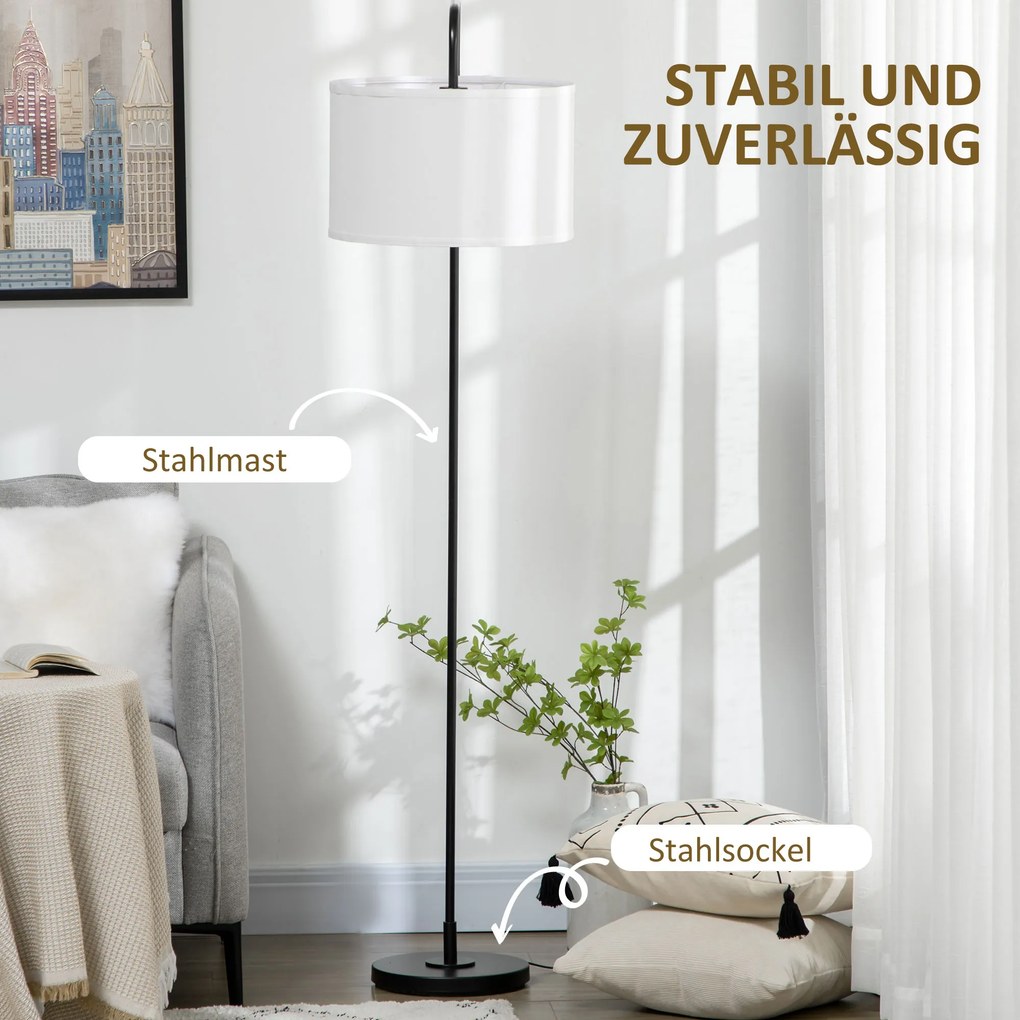 HOMCOM Stojací lampa s nožním spínačem, podlahová lampa s látkovým stínidlem, ocel, černá