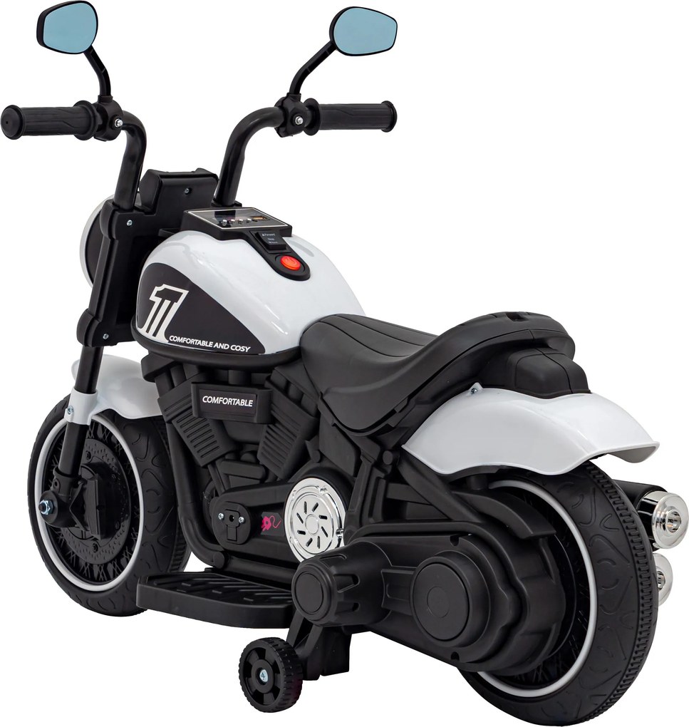 Ramiz Elektrická motorka Chopper FASTER pro děti bílá + FM rádio + audio panel + LED