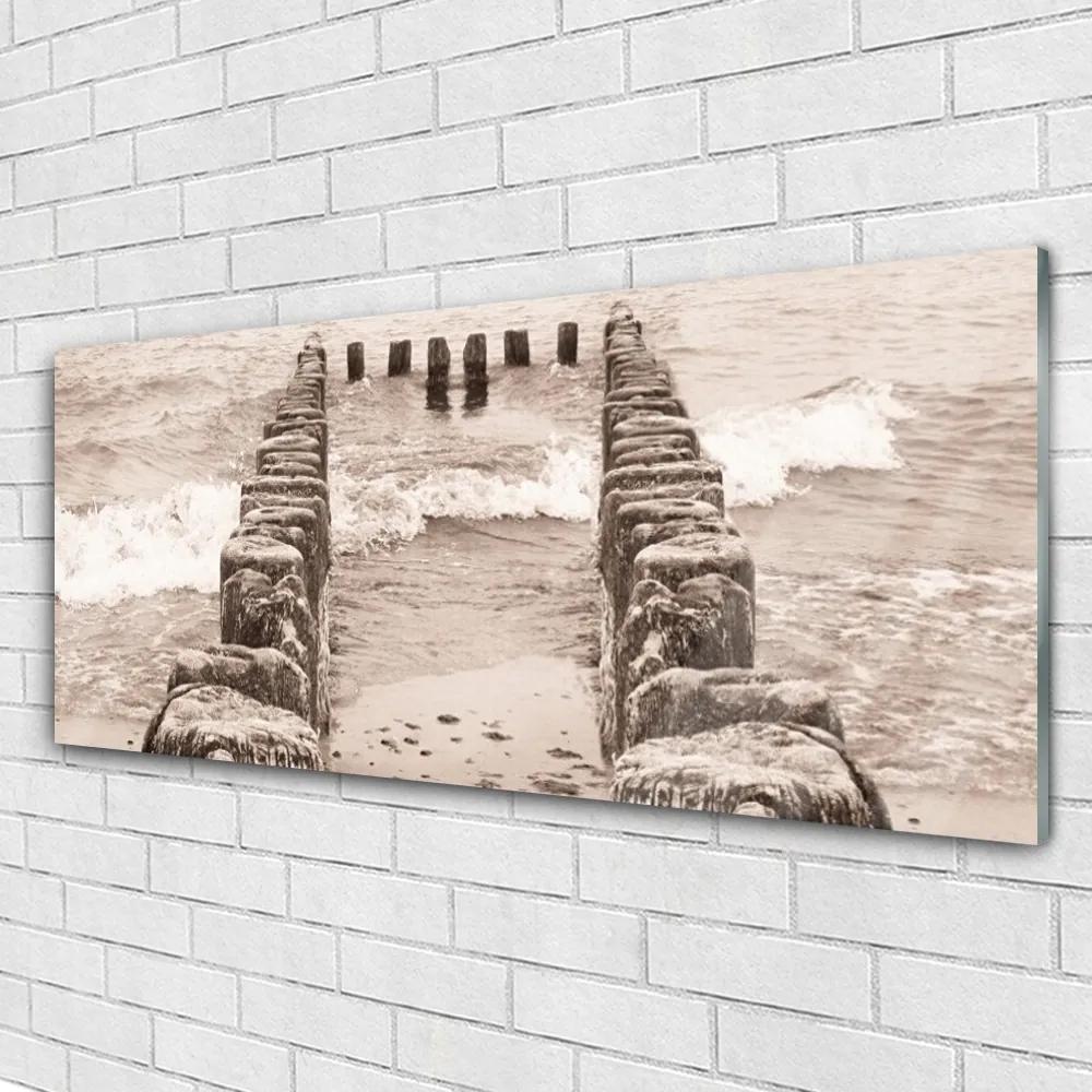 akrylový obraz Oceán Pláž Architektura 125x50 cm