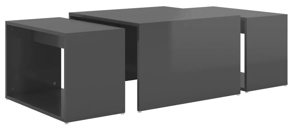 Sada 3 konferenčních stolků šedá s vysokým leskem 60x60x30 cm - Default Title