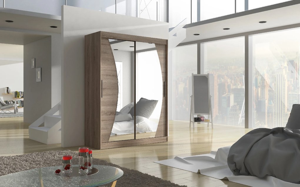 ADRK Furniture Skříň posuvná se zrcadlem MODESTO 150 ADRK-SW-MOD-T-150