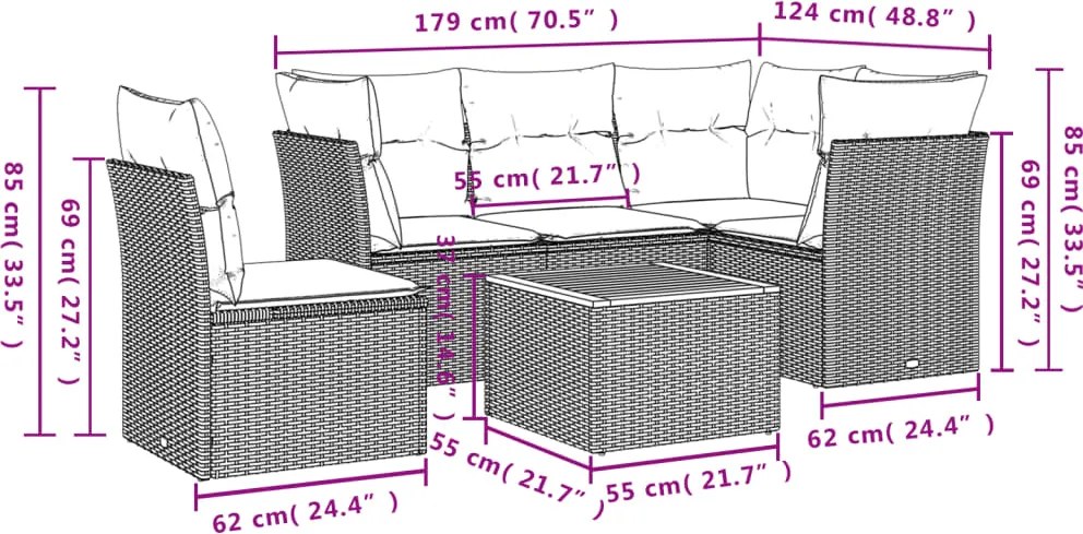 6dílná zahradní sedací souprava s poduškami béžová polyratan 3223644
