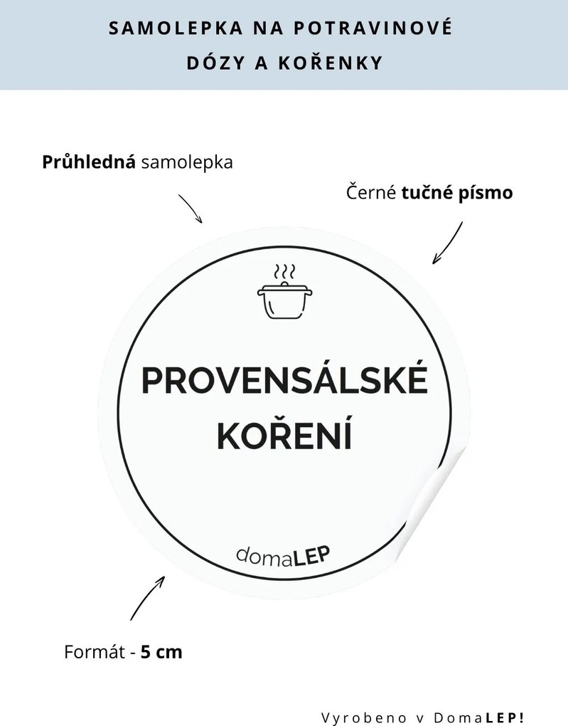 Samolepka na kořenky PROVENSÁLSKÉ KOŘENÍ průhledná 5 cm tučné písmo
