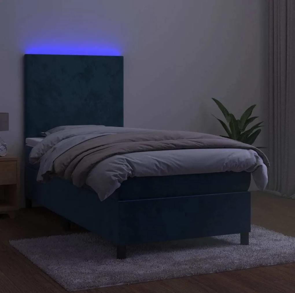 vidaXL Box spring postel s matrací a LED 90x200 cm samet [3135985] Barva: Růžová