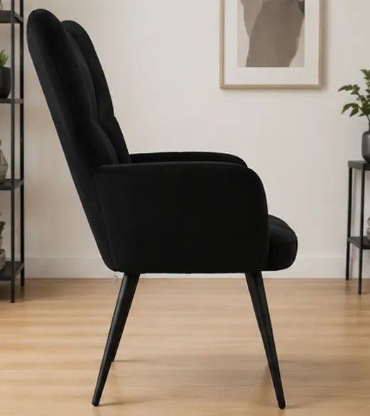 křeslo relaxační, s podnožkou, odpočinkové, ušák, kov/samet, 98x63x69 cm, černá/černá, Dekorino KR20260018