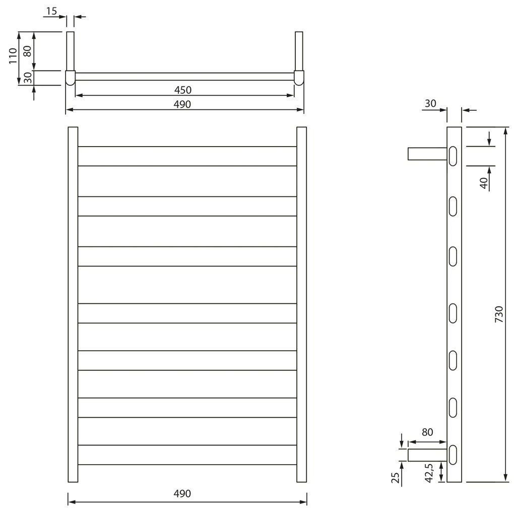 Sapho, ELIAS Elektrický sušák ručníků 490x730x110mm, 105W, bílá matná, EB540