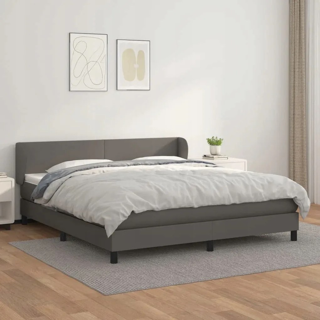 Box Spring Postel S Matrací Šedá Umělá Kůže Šedá Hladký design 180 x 200