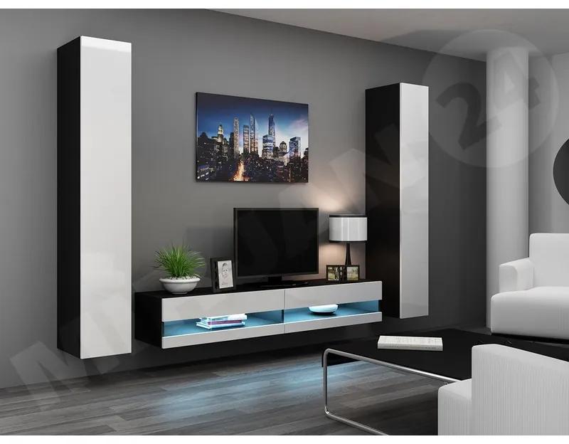 Obývací stěna Zigo New IV, Osvětlení: osvětlení LED - modré, Barva: šedá / šedá lesk