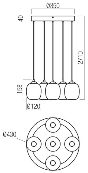 Redo 01-3488 -LED Stmívatelný lustr na lanku KHADI 5xLED/5,2W/230V černá/kouřová