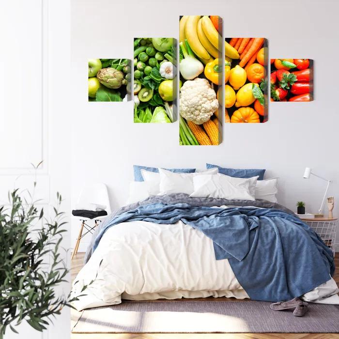 Vícedílný obraz Ovoce A Zelenina V Barvách Duhy Nedostatek Nedostatek Plátno Canvas 150x90