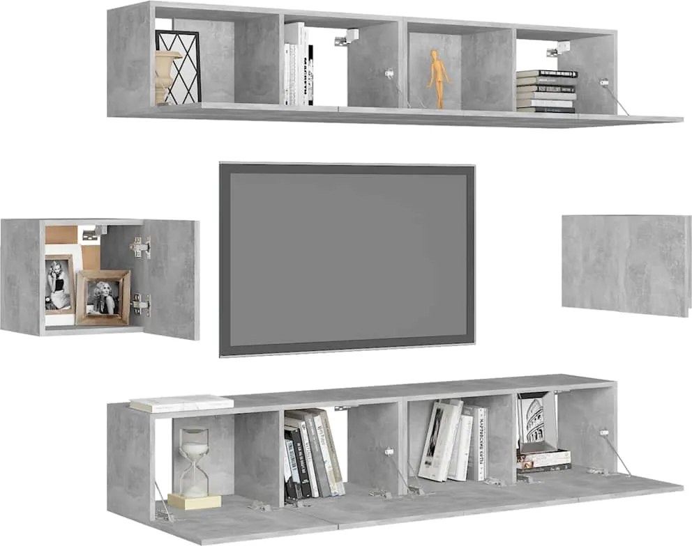 6dílný set TV skříněk betonově šedý kompozitní dřevo 3079103