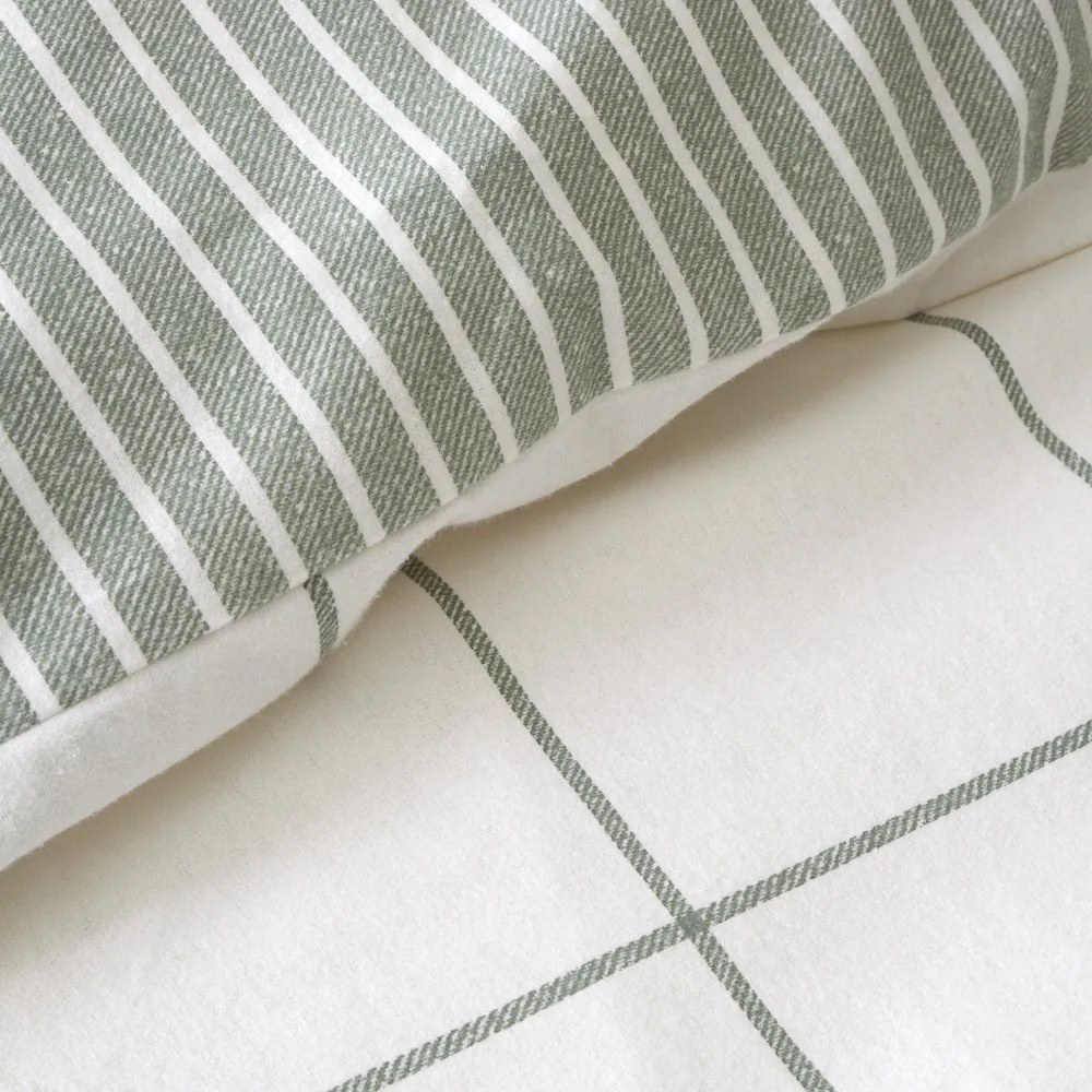 Zelené/krémové flanelové povlečení na jednolůžko 135x200 cm Brushed Regal Check – Bianca