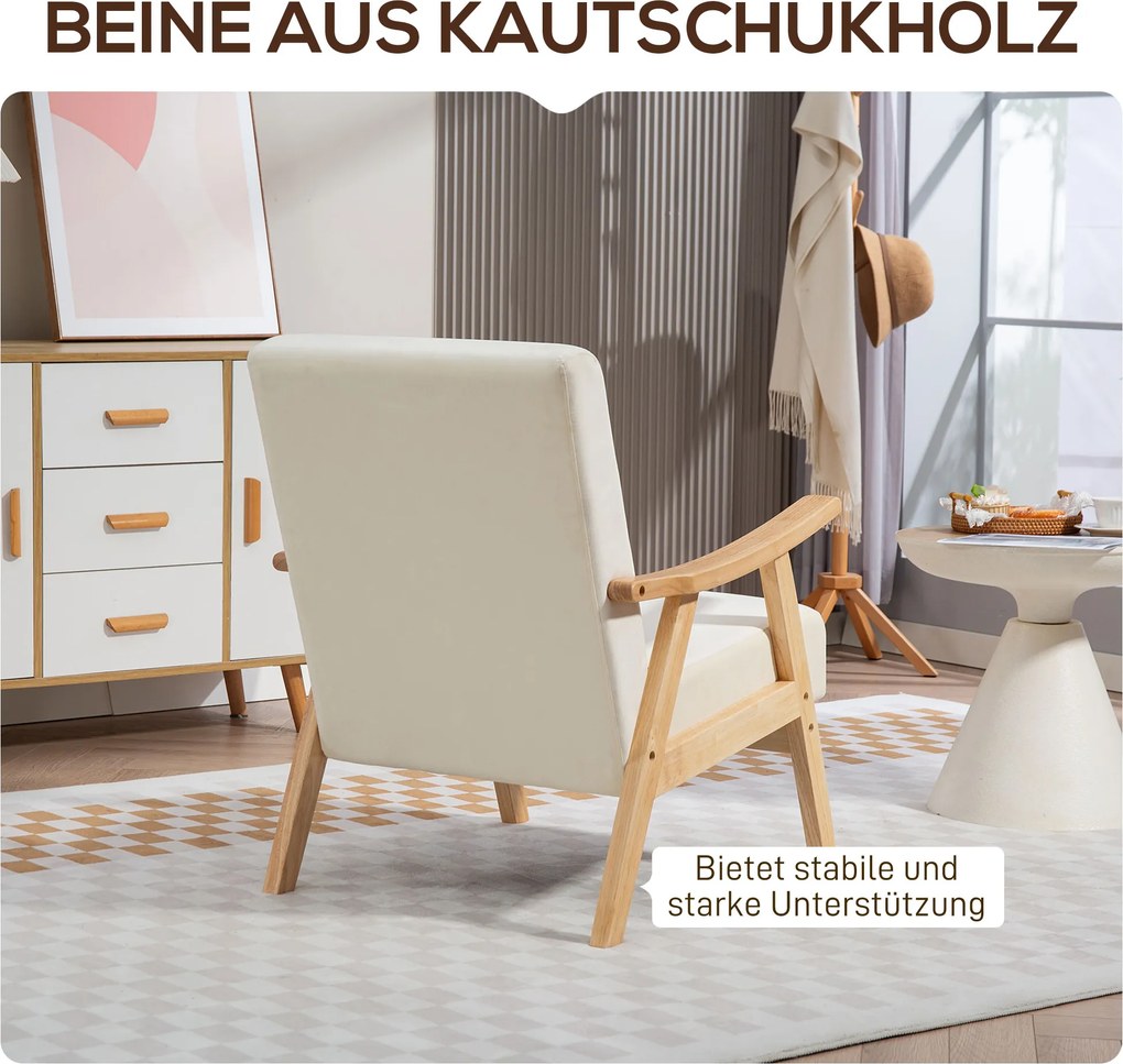 HOMCOM Křeslo do Obývacího Pokoje Nordic S Područky, Polstrování, Padded Křeslo s Dřevěným Rámem, Křeslo s Vzhledem Veluru, Čalouněné Křeslo do Ložni…