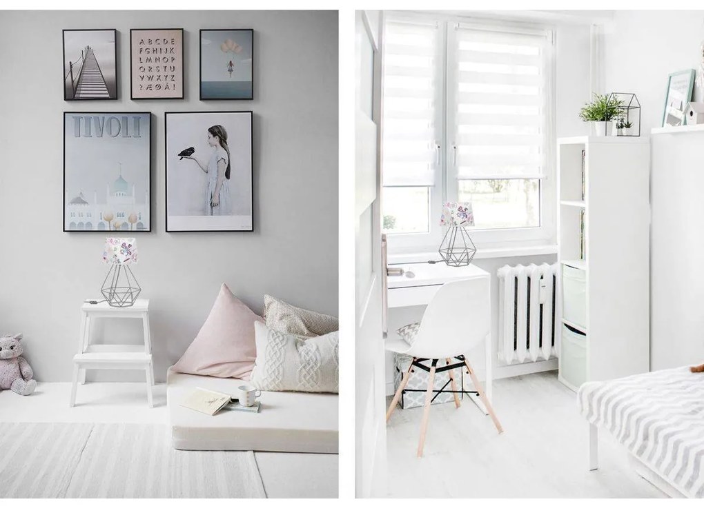 Dětská stolní lampa Diamond, 1x bílé textilní stínítko se vzorem, d