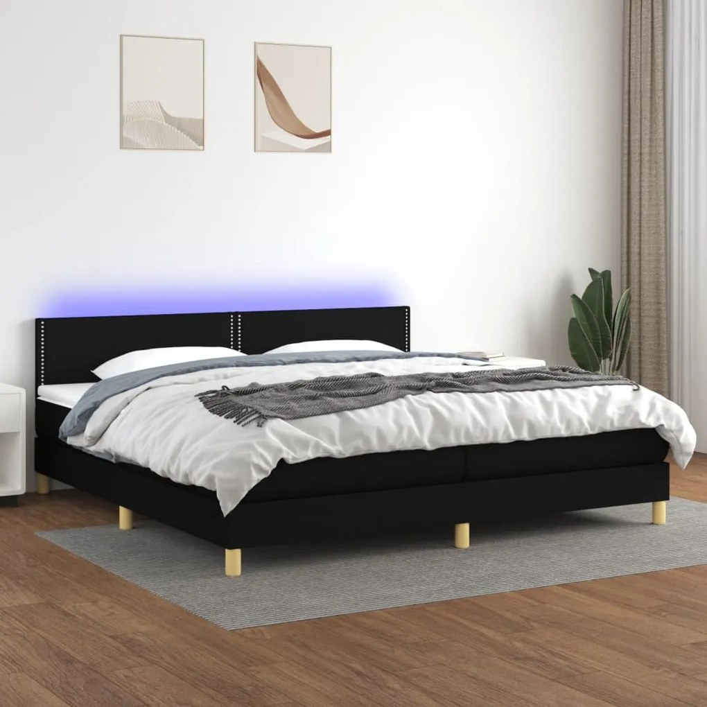 Box spring postel s matrací a LED černá 200x200 cm textil 3133663