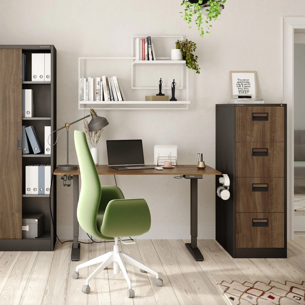 Kovová kartotéková skříň se 4 zásuvkami, antracit/ořech, 460x1320x620 mm: SARA Eco Design