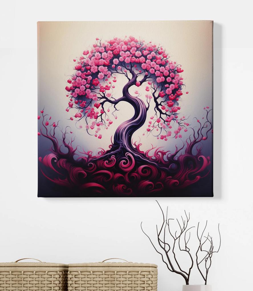 Obraz na plátně - Strom života s růžovými kvítky FeelHappy.cz Velikost obrazu: 40 x 40 cm