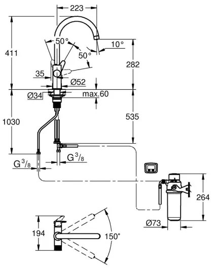 GROHE 30593000 - Dřezová baterie BLUE PURE C-výpusť lesklý chrom