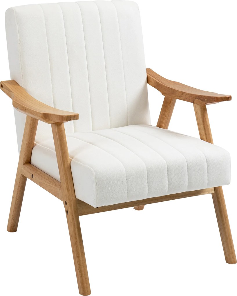 HOMCOM čalouněné křeslo lounge chair v sametovém vzhledu s područkami, design Scandi, krémová, 68x74x82cm| Aosom