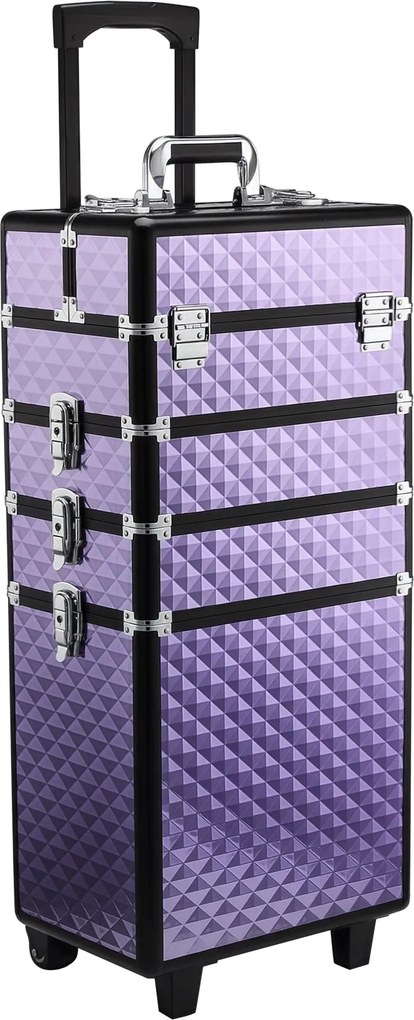 HOMCOM Profesionální Make-up Kufr s Univerzálními Kolíky, Různé Úrovně, Rozšiřitelná Rukojeť, Make-up Trolley Hliníková Slitina 33.5x23x76/95.5 cm Fi…