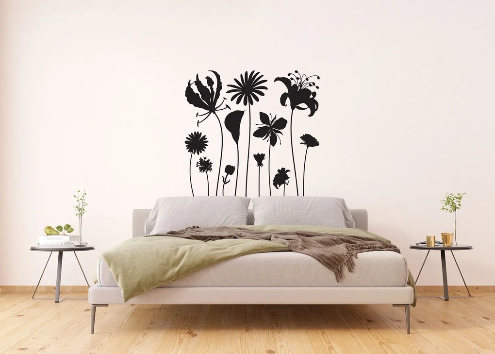 Samolepka na zeď Květiny s Vysokými Stonky v Černé Barvě | 65 x 85 cm | DF0441