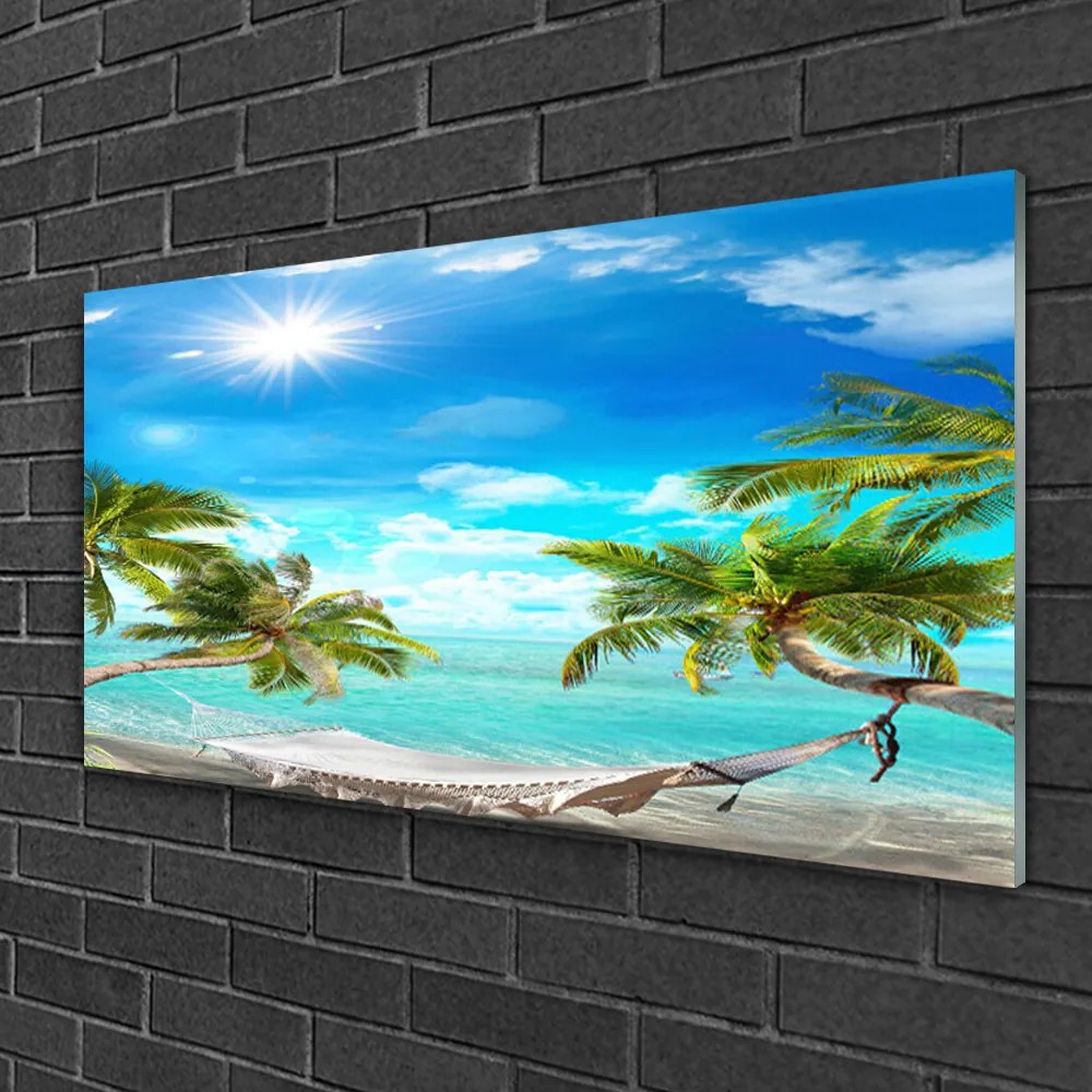 Obraz na skle Tropické Palmy Hamaka Pláž 120x60 cm