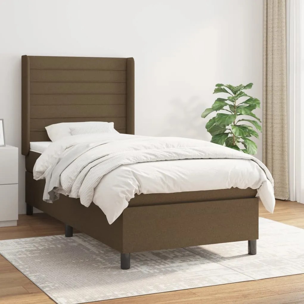 Box spring postel s matrací tmavě hnědá 100 x 200 cm textil 3131492